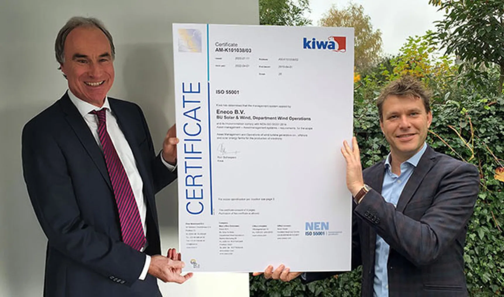 Eneco ontvangt ISO 55001-certificaat van Kiwa voor Asset Management